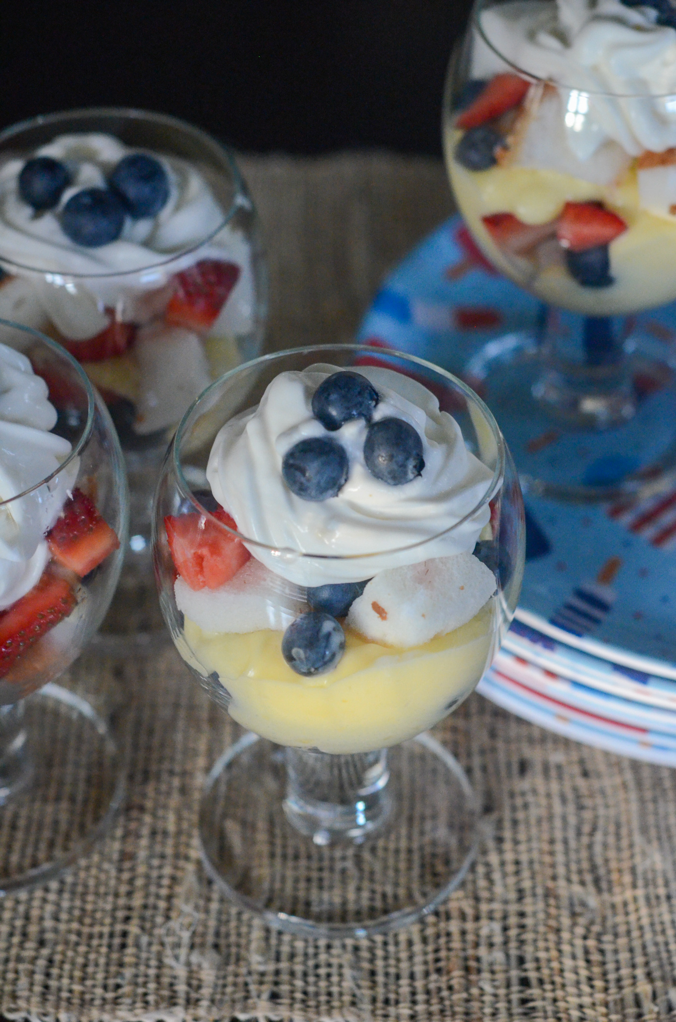 Delicious Mini Patriotic Trifles with Pudding and Berries